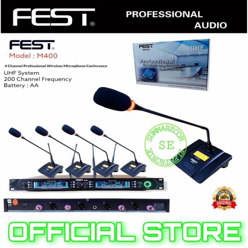 Jual mic meja wireless 4 mic original fest m400 mic conference 4 mic ...