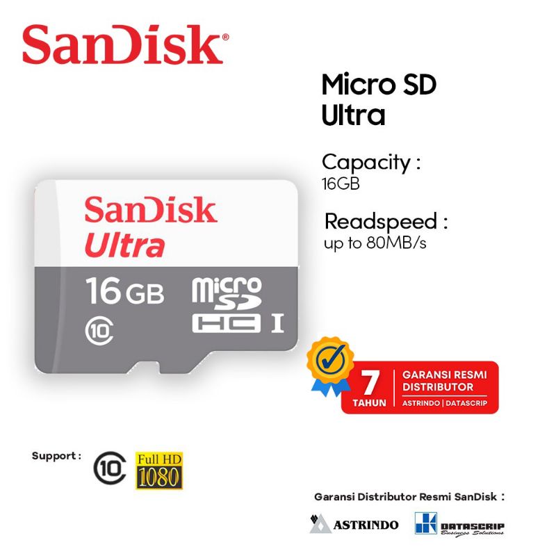 Jual SanDisk Ultra 16 GB Class 10 Original MicroSD | Shopee Indonesia