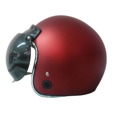 Jual HELM RETRO / BOGO HKM ROYAL RED DOFF LIST SILVER ( Free Kaca Helm ...