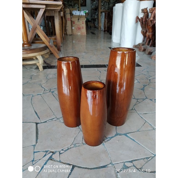 Jual fas pot bunga polos 1 set ada 3 barang dari kayu jati | Shopee ...