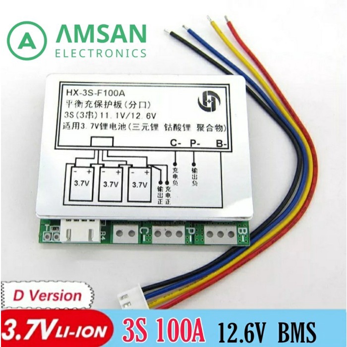 Jual BMS 3S 100A 12V Lithium Polymer Ternary Battery Protection Board ...