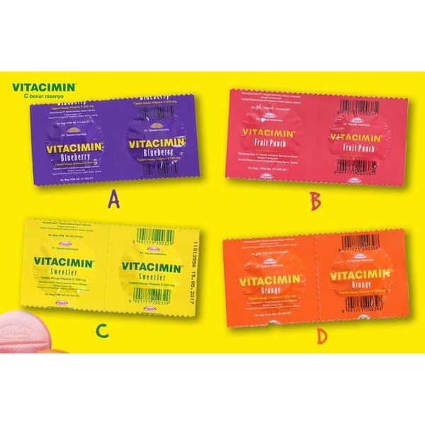 Jual Vitacimin Lemon, Orange, BlueBerry, Fruit Punch Tablet | Shopee ...
