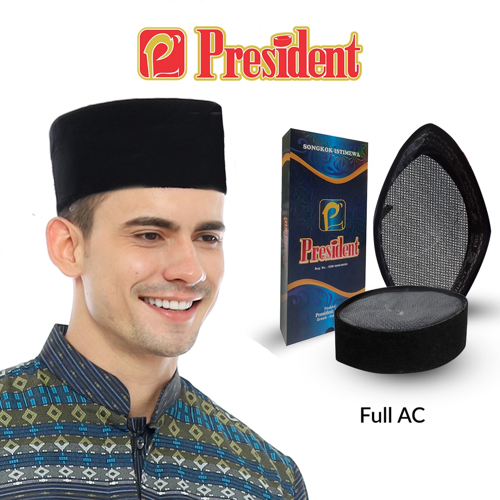 Jual Songkok Hitam President Full AC Songkok President Premium Songkok ...