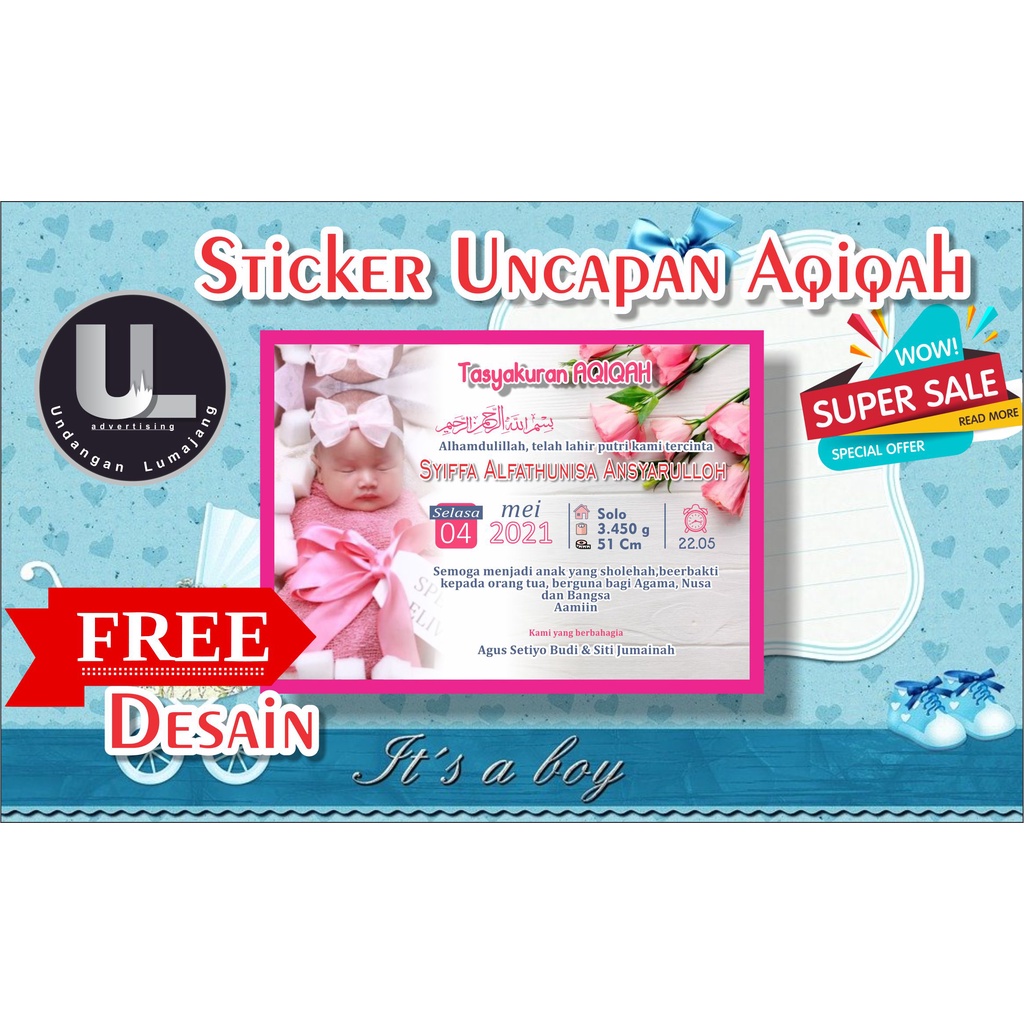 Jual Undangan Aqiqah Mini Sticker / Kertas Glosy | Shopee Indonesia