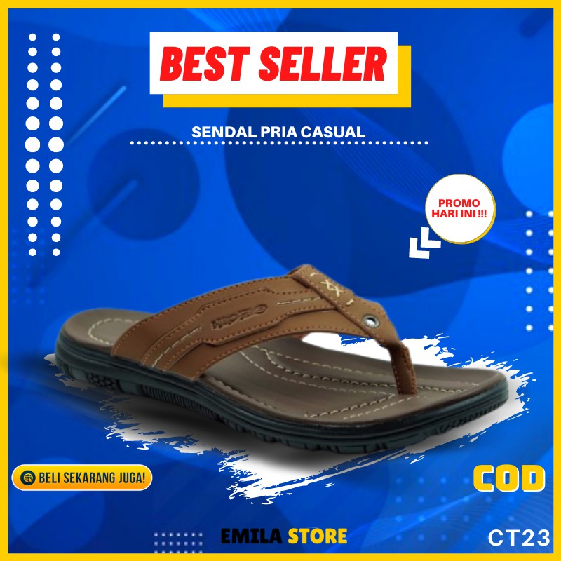 Jual Sandal Sendal Jepit Kekinian Rumah Santai Kulit Casual Keren Pria Murah Original CT23 ...