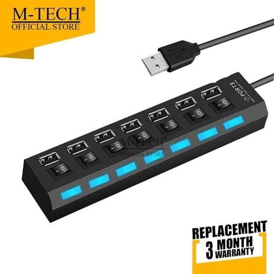 Jual USB HUB 2.0 MTECH 7PORT SAKLAR - Hitam | Shopee Indonesia