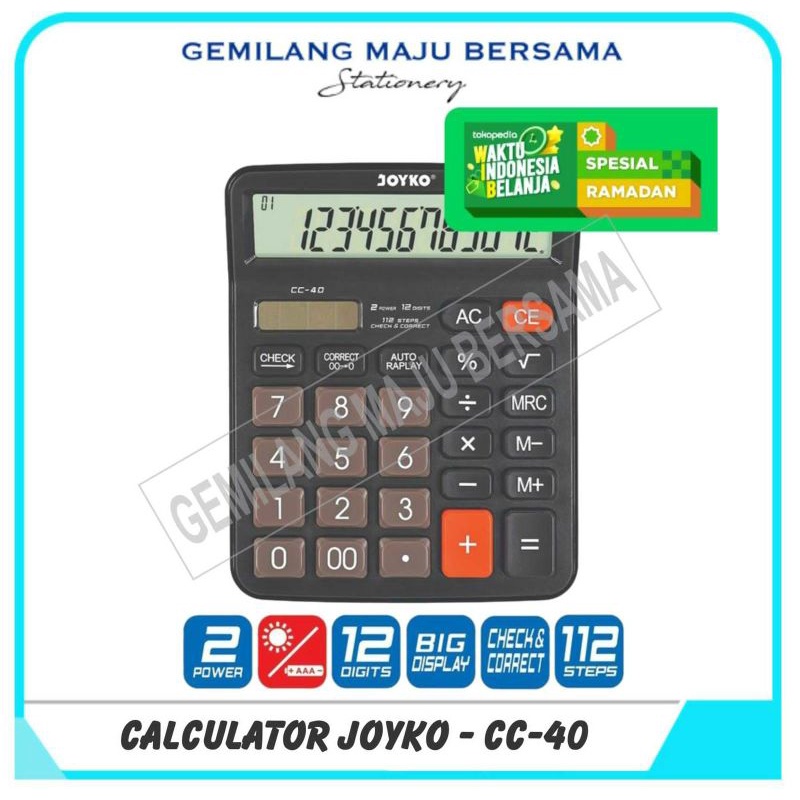 Jual Calculator / Kalkulator Joyko CC-40 / 12 Digits (Check Correct ...