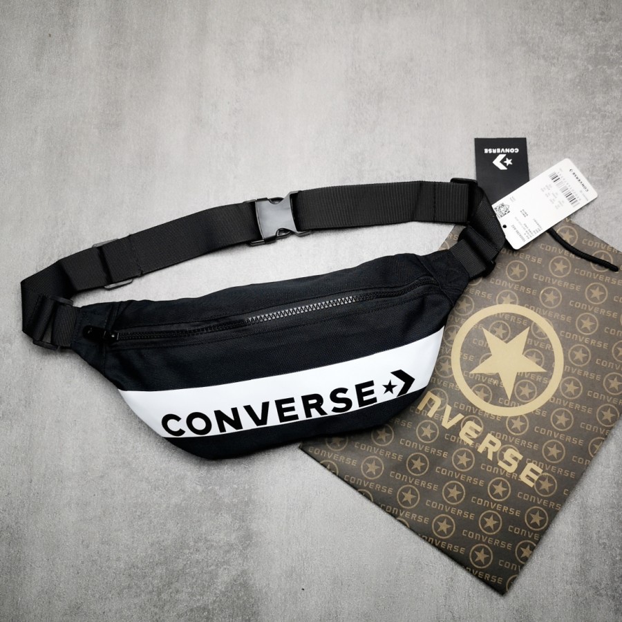 Jual CONVERSE WAIST BAG BLACK WHITE WITH PAPERBAG | Shopee Indonesia