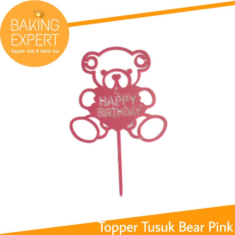 Jual Topper Happy Birthday Acrylic Bear Pink tulisan tusuk kue cake ...