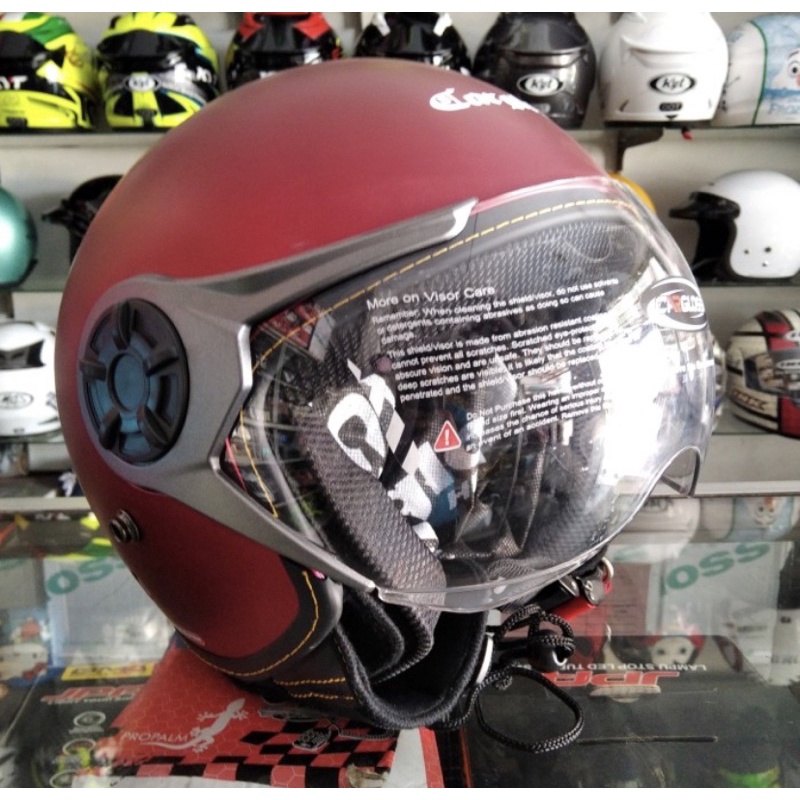 Jual Cargloss YRM Ghotic Microlock Helm Half Face - Red Doff + Visor ...
