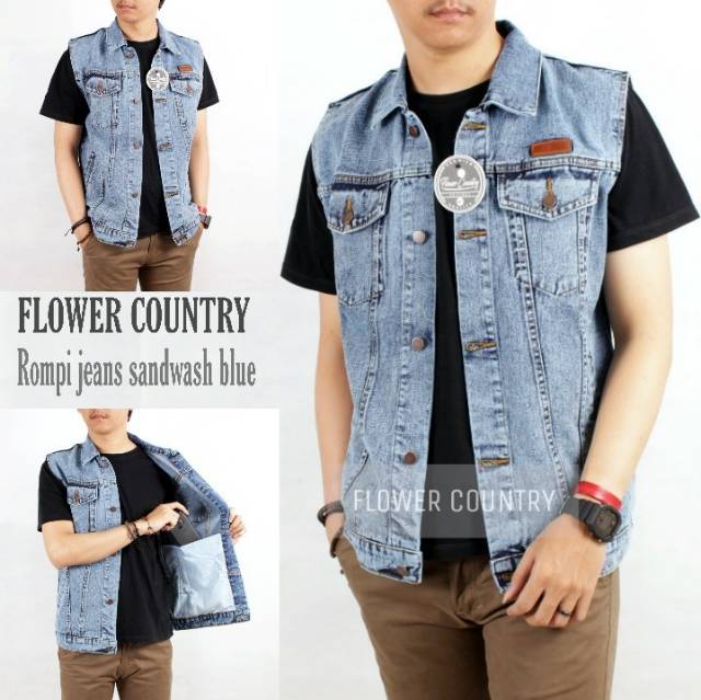 Jual Rompi Denim Jeans Sandwash - Vest Denim Washing Abu Biru Original ...