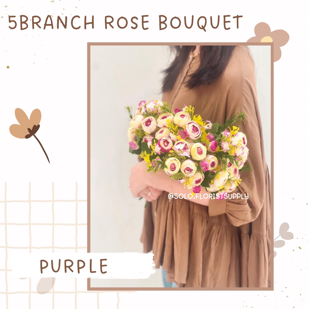 Jual 5 BRANCH ROSE BOUQUET KUNTUM BUNGA MAWAR KECIL HIAS ARTIFICIAL ...