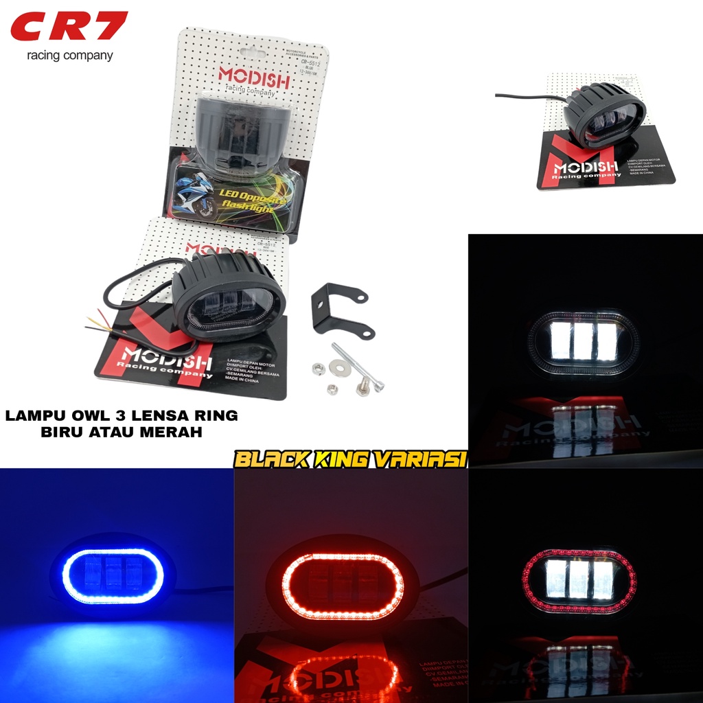 Jual Lampu tembak OWL 3 lensa pingiran Ring biru atau merah | Shopee ...