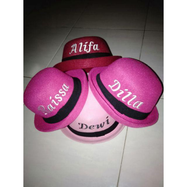 Jual CETAK NAMA BORDIR Bowler Hat Anak Topi caplin bulat | Shopee Indonesia