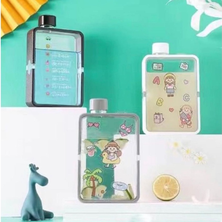 Jual Botol Minum Kotak Girl 380ml Botol Flat Botol Kotak Memo | Shopee ...