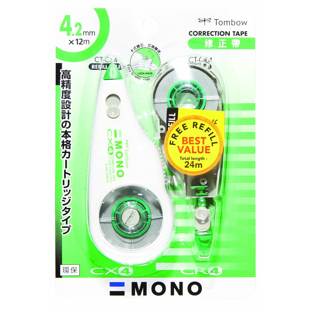 Jual TOMBOW Correction Tape Refillable 42mm X 12m Green Bonus Reffil CT-CR4 | Shopee Indonesia