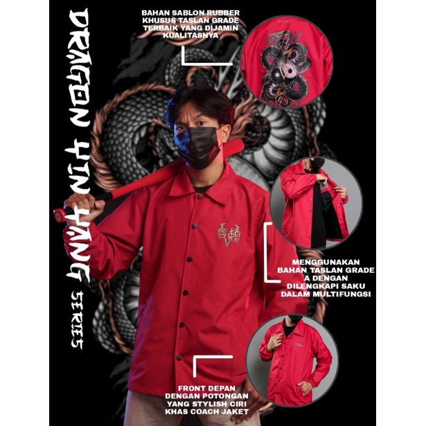Jual VERTROUWEN Jaket Coach Naga Yinyang Jepang Merah Original M L XL ...
