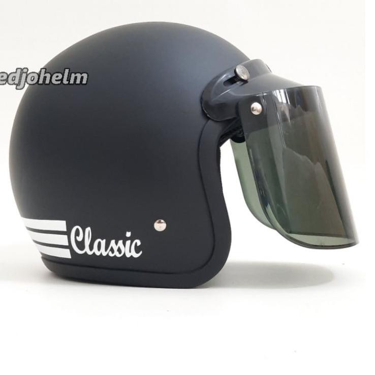 Jual HELM BOGO RETRO SNI DEWASA CLASSIC BLACK DOFF LIST PUTIH KACA ...