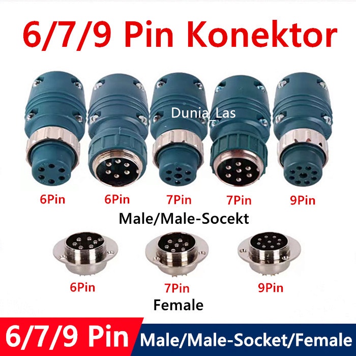 Jual 6pin 7pin 9pin Male Socket Female Plug MIG Wire Feeder Mesin Las ...