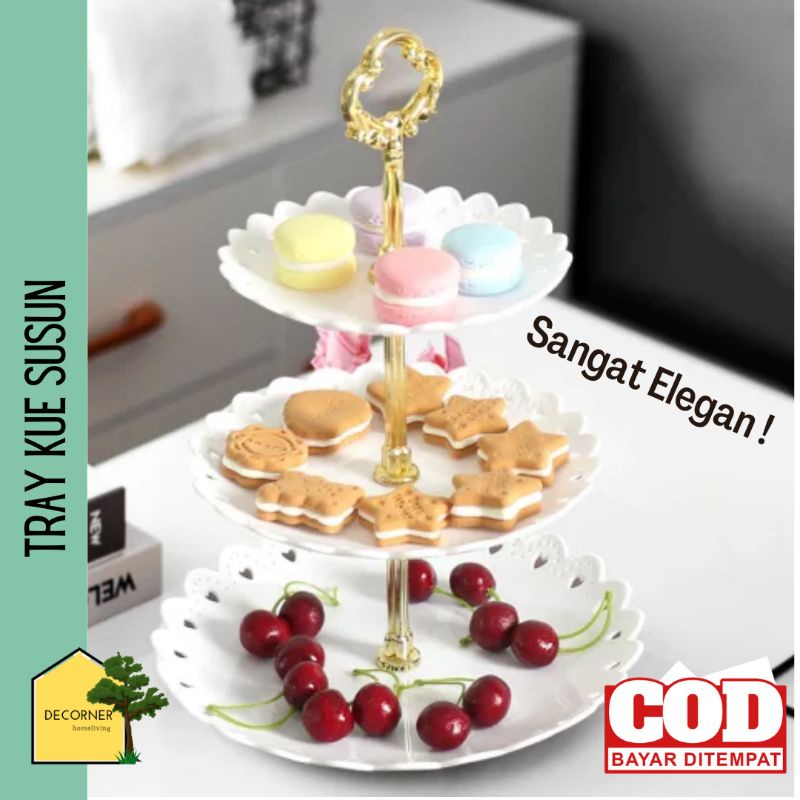 Jual Rak 3 Susun Saji Untuk Kue Cupcake Cake Display Plate Stand Piring Saji Kue Lebaran 3 Susun ...