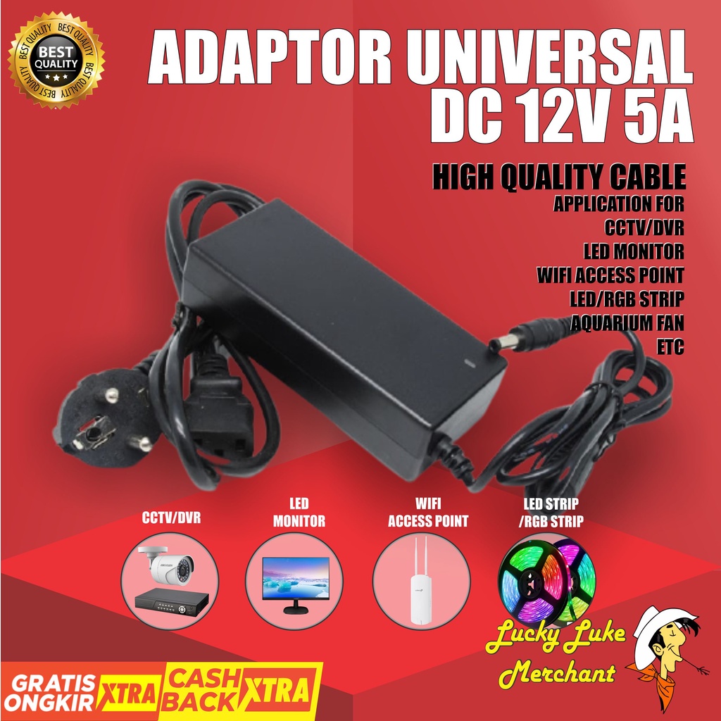 Jual Adaptor DC 12V 5A 5 Ampere Universal DVR CCTV Monitor Led RGB ...