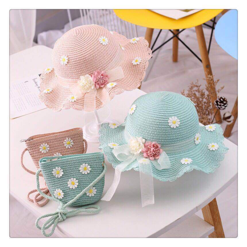 Jual NEW Set Topi dan tas anyam motif bunga daisy | Shopee Indonesia