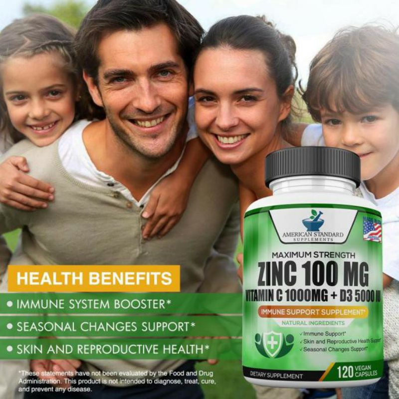 Jual American Standard Supplement Zinc 100mg, Vitamin C 1000mg, Vitamin D 5000 IU ( 3 in 1 ) 120 ...