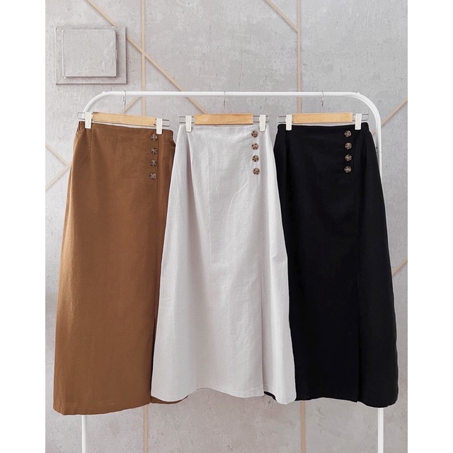 Jual Lexa rok linen (Khaki, denim, ocean blue, Sage, Off White, Brown ...