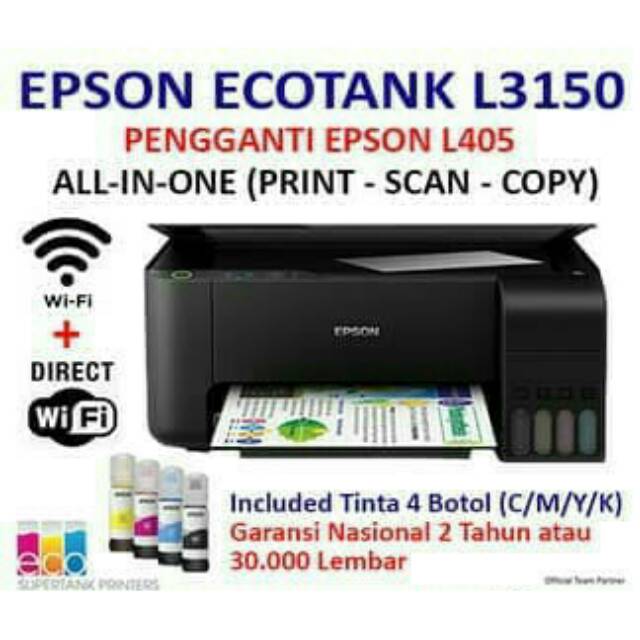 Jual Printer Ecotank wifi Epson L3150 Multifungsi Print Scan Copy Wifi pengganti L405 | Shopee ...