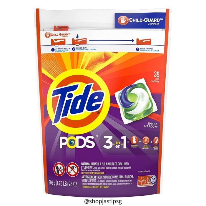 Jual Tide Spring Meadows Pods 3 in 1 Capsule Liquid Detergent USA ...