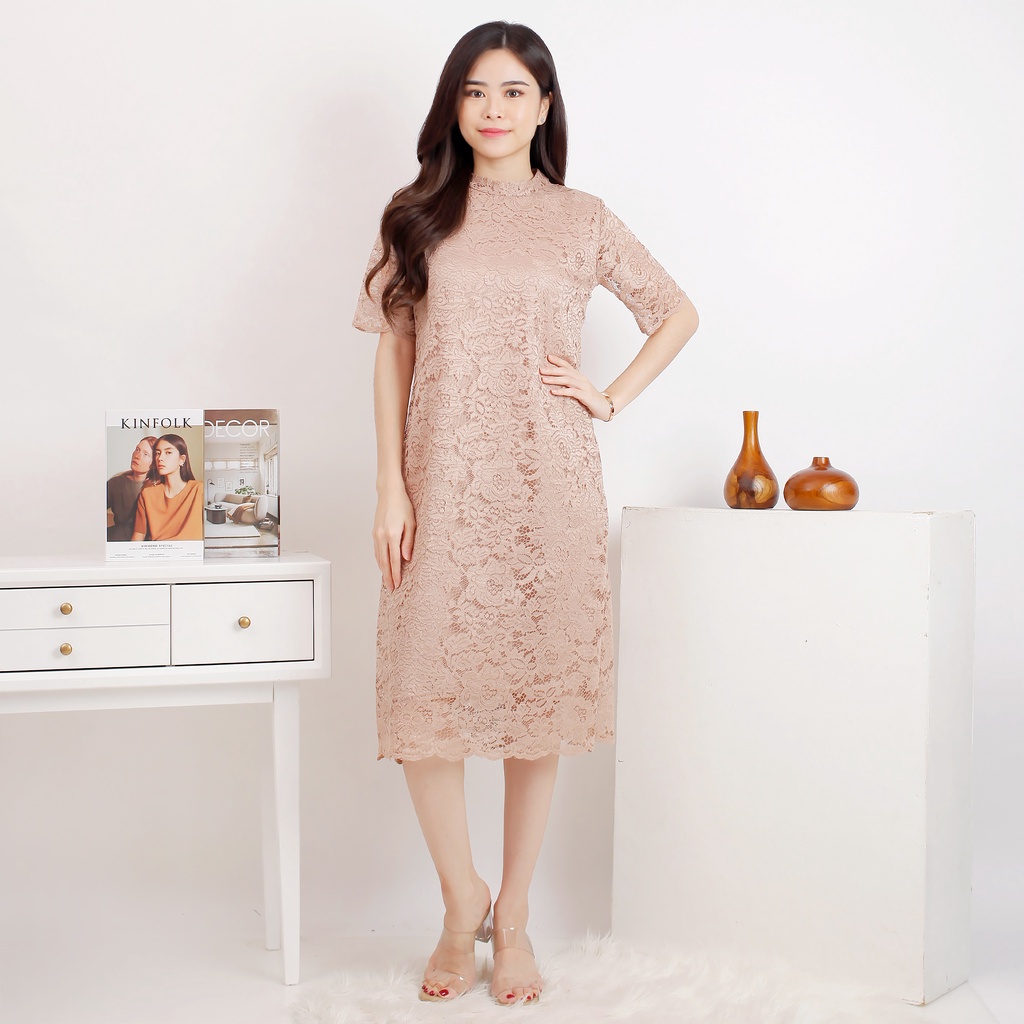 Jual (REALPICT) Midi Dress Brukat LOLI Party Dress Pesta Kondangan Natal / Dress Ibadah Gereja ...