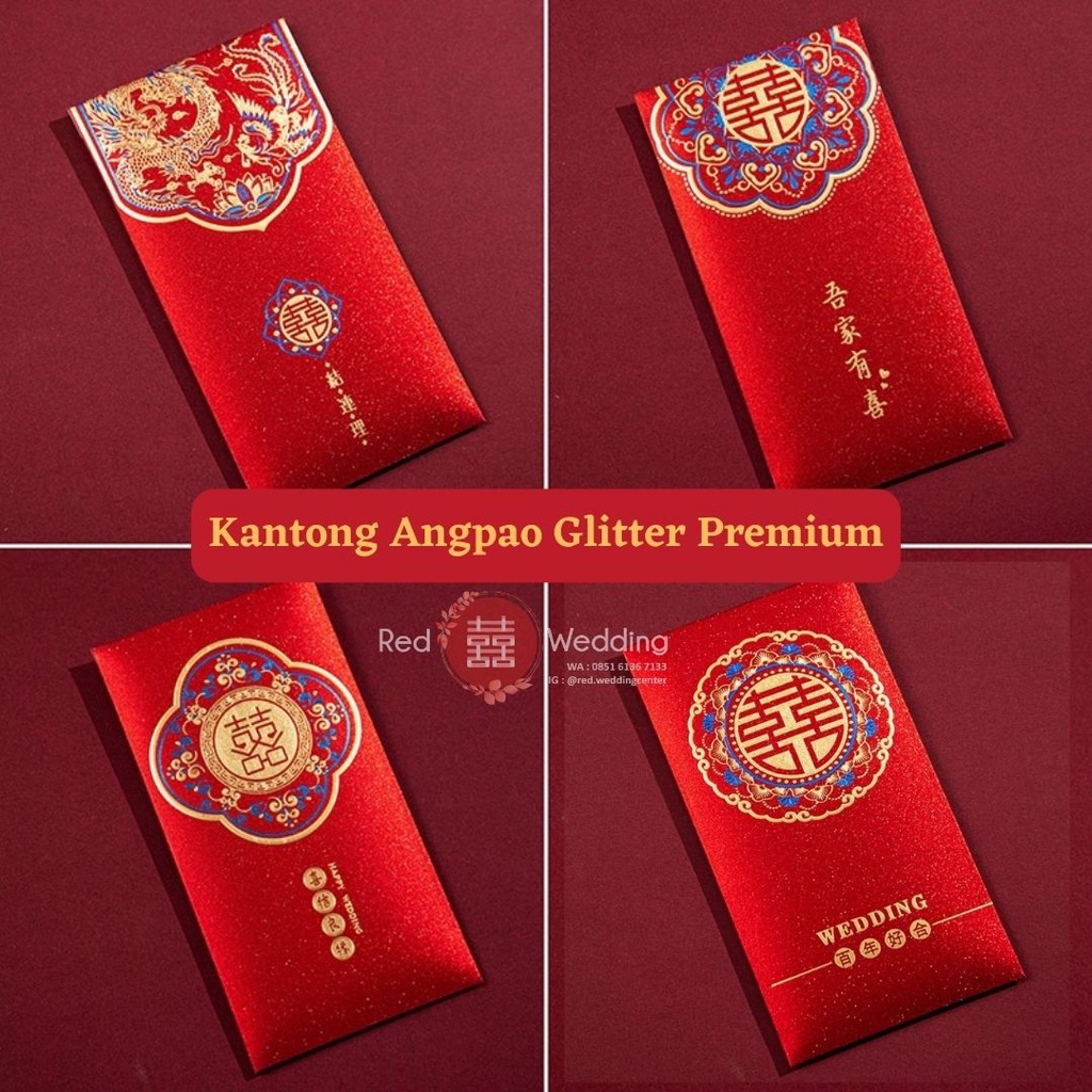 Jual Kantong Amplop Angpao Wedding PREMIUM GLITTER Logo Xi Merah Design ...