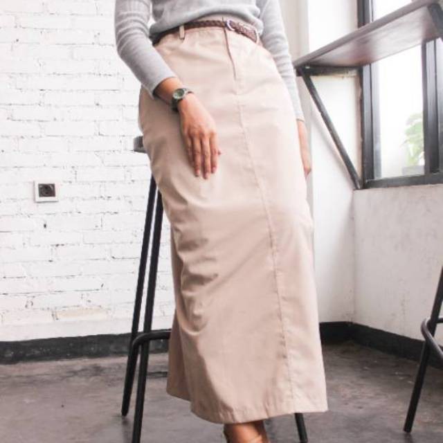 Jual ROK SPAN MIDI | model h line | Shopee Indonesia