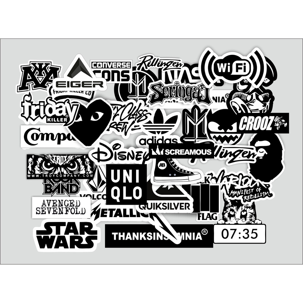 Jual Stiker brand paket isi 20 pcs hitam putih Sticker Graftac ...