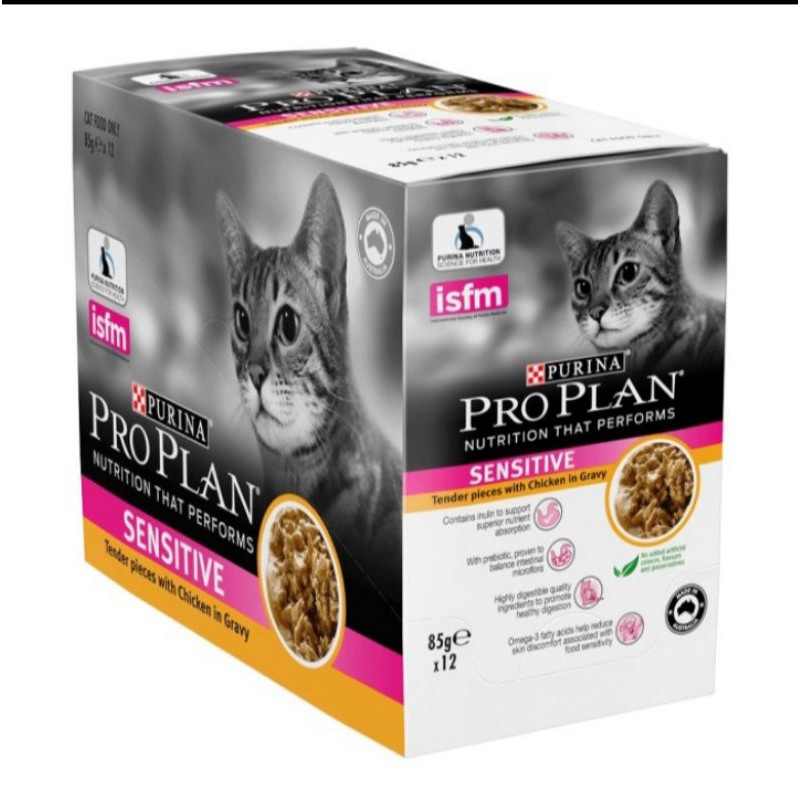 Jual (1Box Isi 12) Pouch Adult Cat Sensitive 85Gr - Proplan Pouch ...