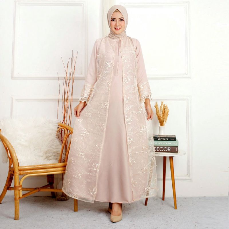 Jual BAJU LEBARAN GAMIS TILE MUTIARA MAXI DRESS PREMIUM | Shopee Indonesia
