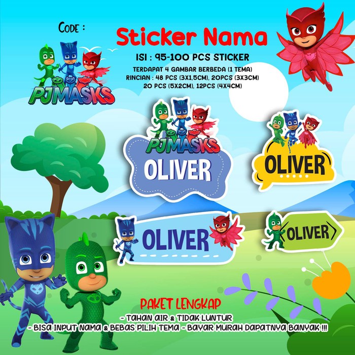 Jual Sticker / Stiker Label Nama Karakter Tema PJ MASKS PJMASKS ...