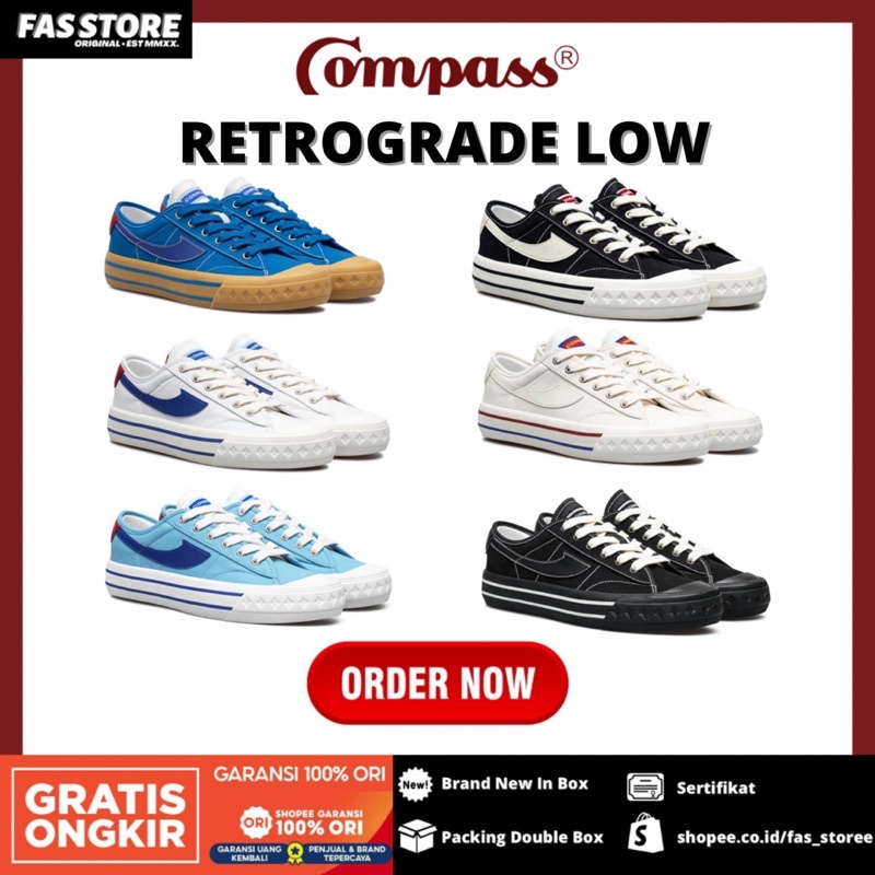 Jual [ORIGINAL] SEPATU COMPASS RETROGRADE LOW BLACKWHITE / WHITE BLUE ...