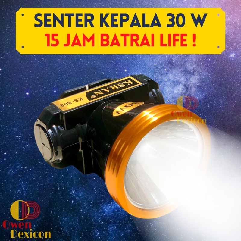 Jual KSRAN Senter Kepala Headlight Headlamp LED 20W 30W Putih Super ...