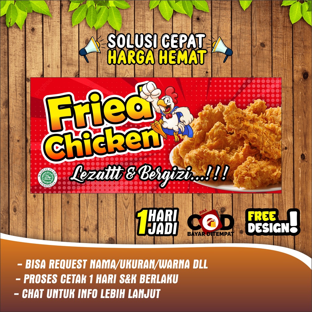 Jual Spanduk/Banner/Backdrop Fried Chicken 1 Hari Jadi Ukuran 130 X 60 | Shopee Indonesia