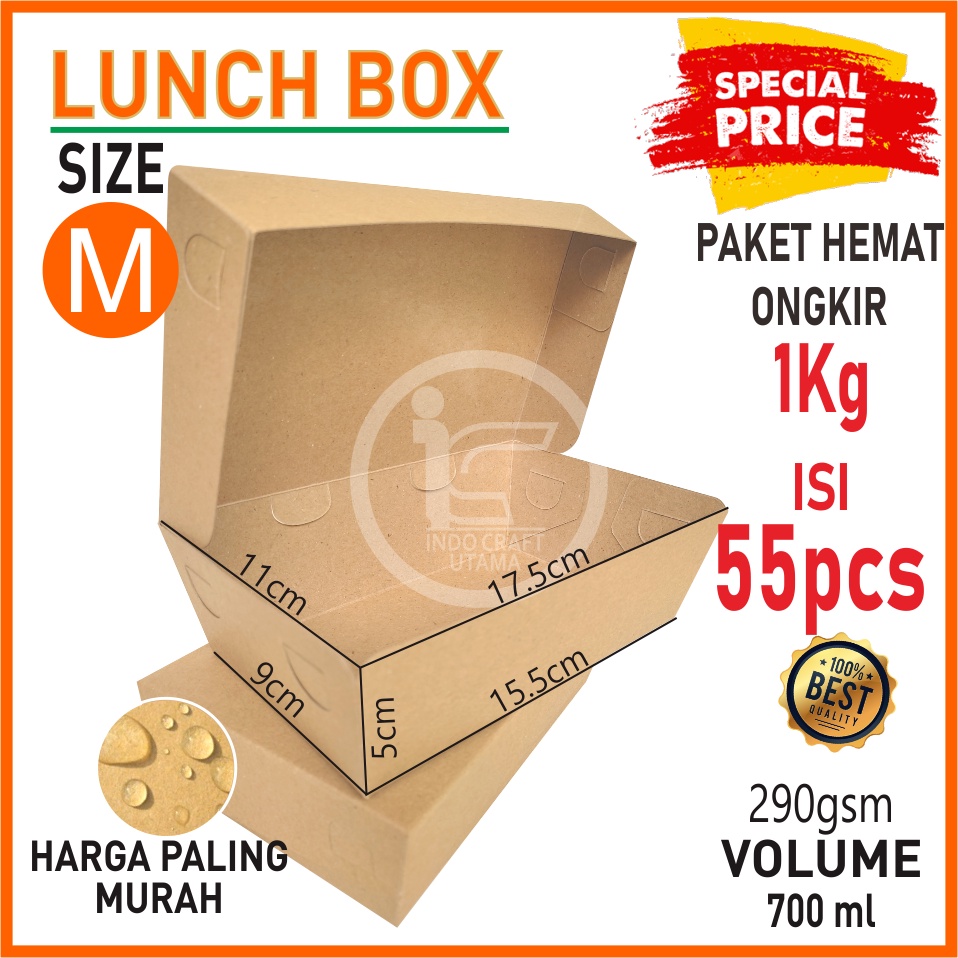 Jual Lunch Box Size M Paket isi 55 pcs Kotak Makan Kertas Brown Paper ...
