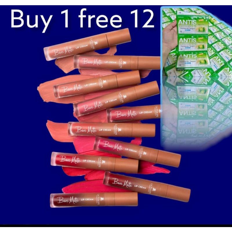 Jual Bare Matte Lip cream buy 1 get 12 (antis sachet 12 pcs) | Shopee ...