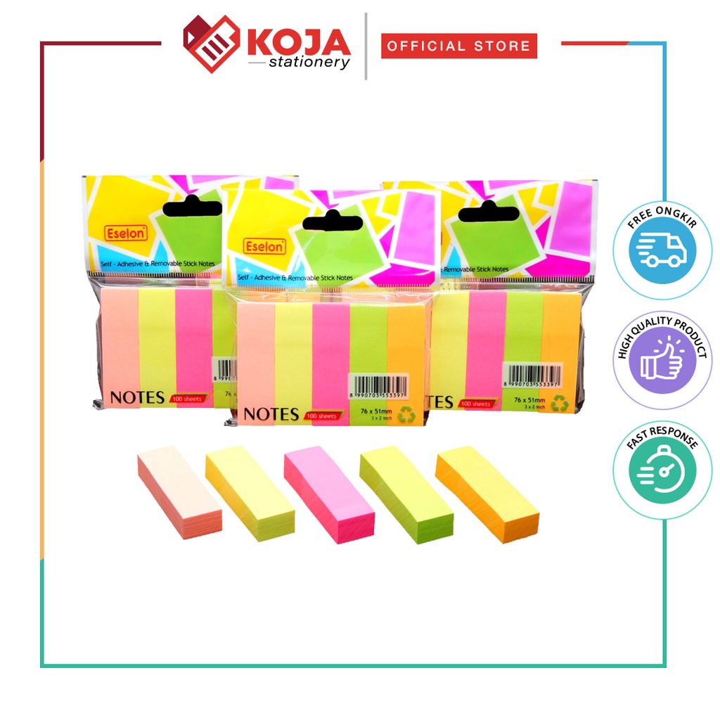 Jual stick note / post it / kertas memo eselon 5 warna uk 76x51mm ...