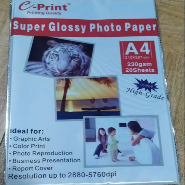 Jual Kertas super glossy A4 230 gsm merk E-print (isi 20 lembar) | Shopee Indonesia