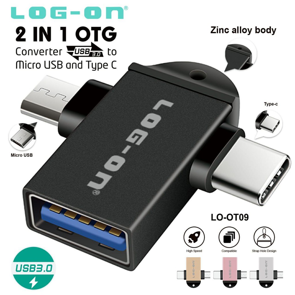 Jual ADAPTOR OTG LOG ON LO-OT09 2 IN 1 USB 3.0 MICRO TYPE C (berhubung ...