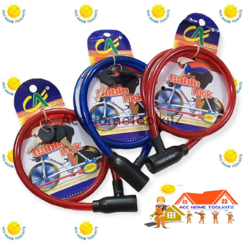 Jual Gembok Kunci Sepeda dan Motor Gembok Kawat besi Tebal Panjang ...