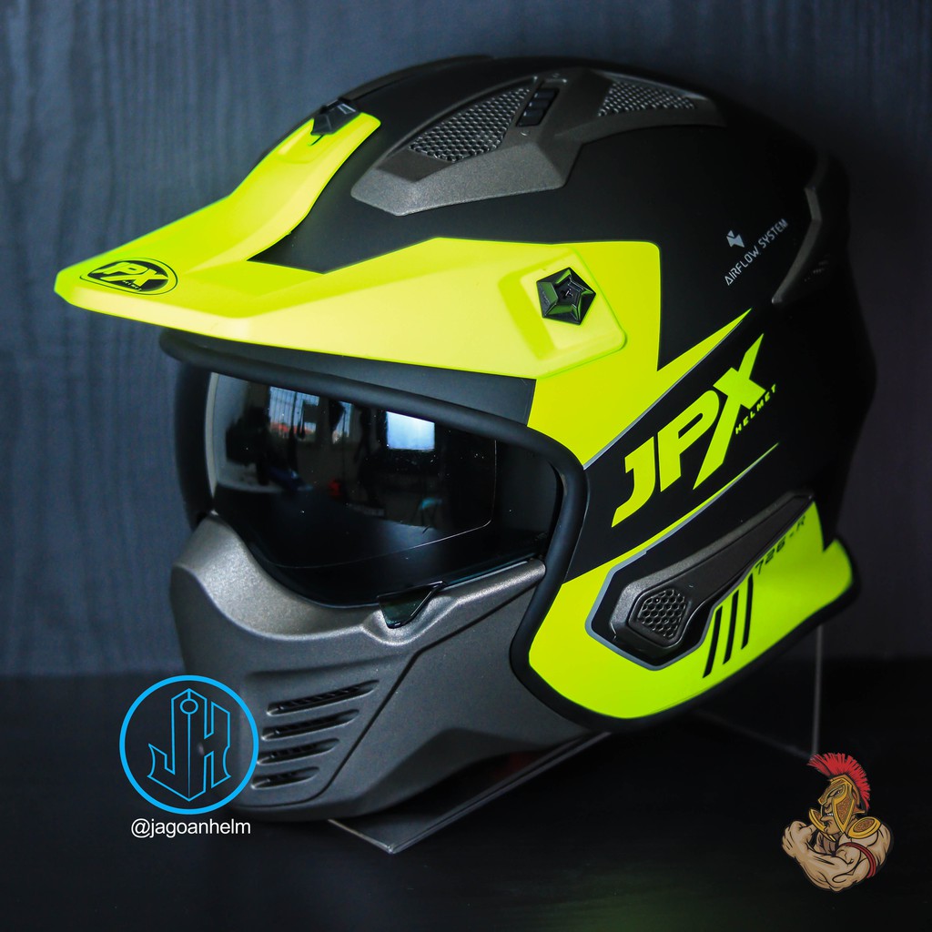 Jual JPX HELM MX726R SOLID | BLACK DOFF YELLOW FLUO |CROSSOVER | MX726 ...