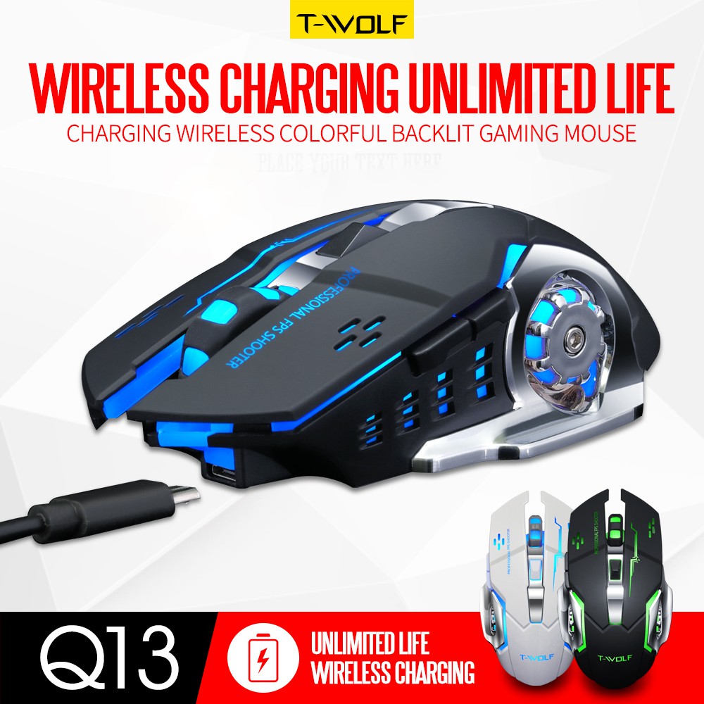 Jual SKU-1059 MOUSE GAMING WIRELESS LED T-WOLF Q13 (RGB) SILENT MOUSE ...