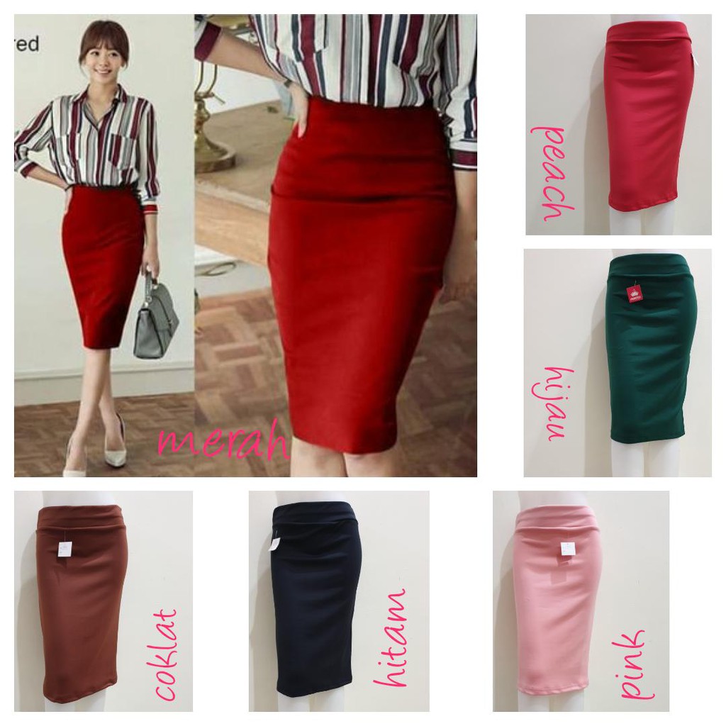 Jual Rok Span Pendek, Rok Kerja/Rok Kantor Bahan Scuba 6 Warna | Shopee ...
