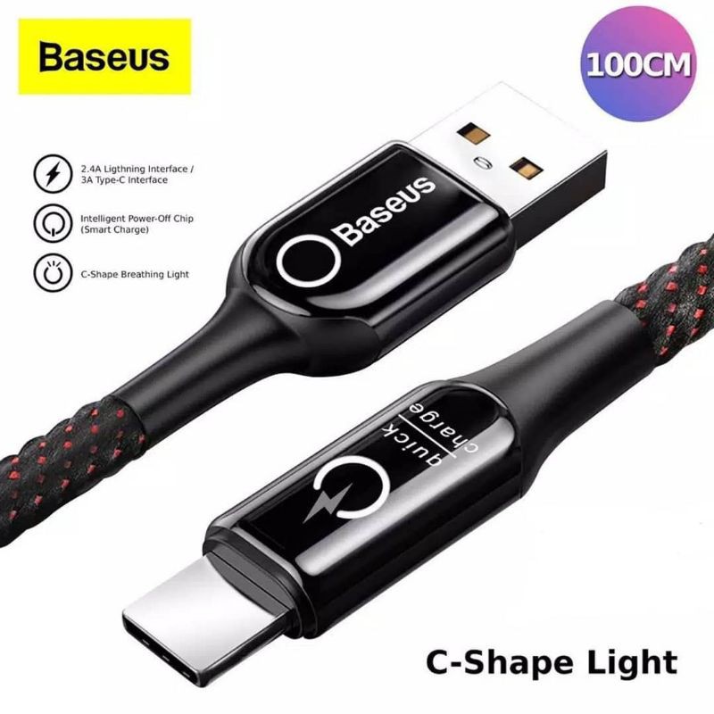 Jual BASEUS ORIGINAL Kabel Data C Shaped Light Intelligent Power Off ...